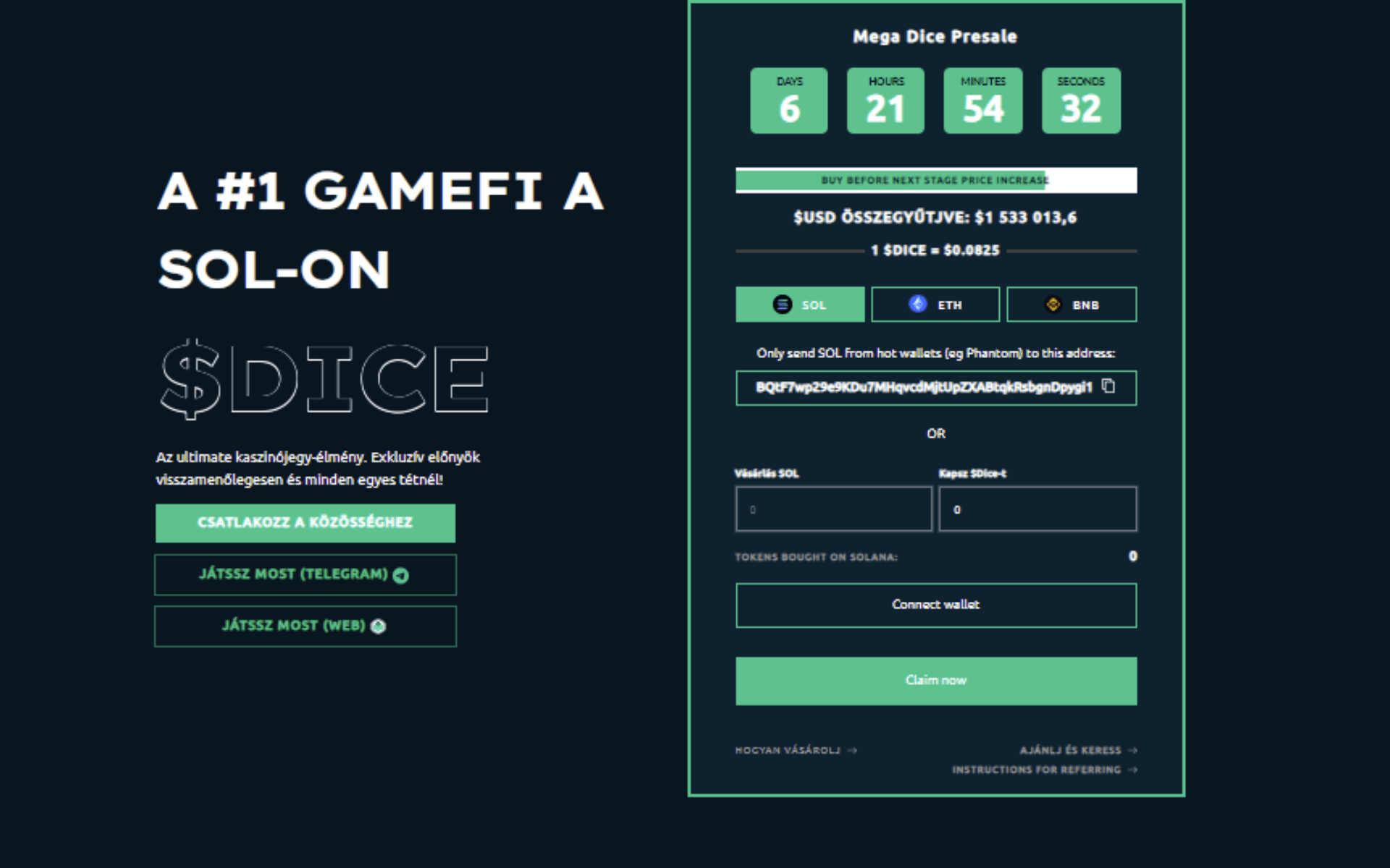 A MegaDice nyerő számot dobott a GameFi tokenjével